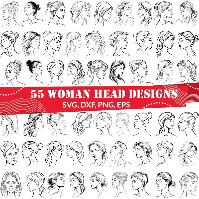 Woman Head Line Art SVG | Female Clipart | Elegant Face Outline - Etsy
