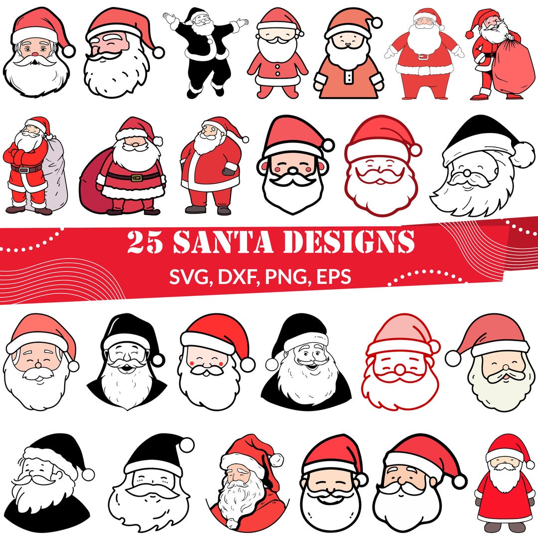 Santa SVG Bundle, Cute Santa Svg, Santa Claus Svg, Santa Dxf, Santa Png ...