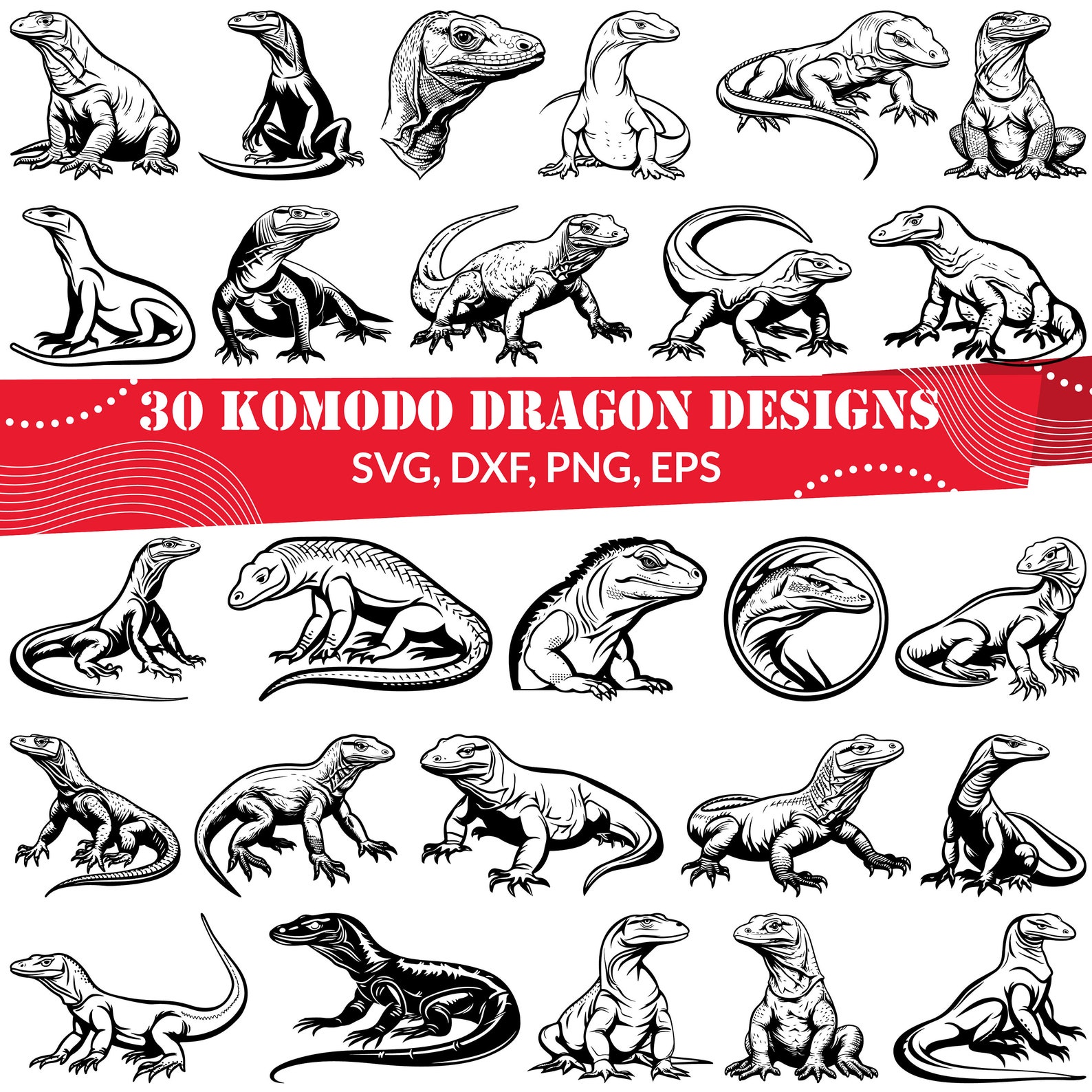 Komodo Dragon SVG Bundle, Komodo Dragon Dxf, Komodo Dragon Png, Komodo ...