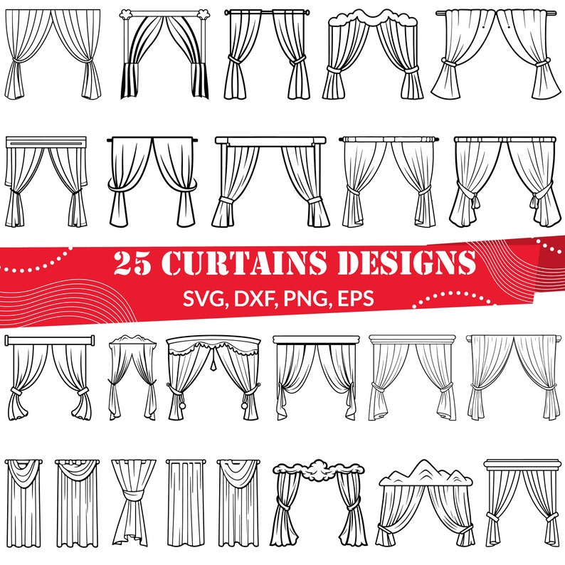 Curtains SVG | Window Drapes Clipart | Home Decor Silhouette - Etsy