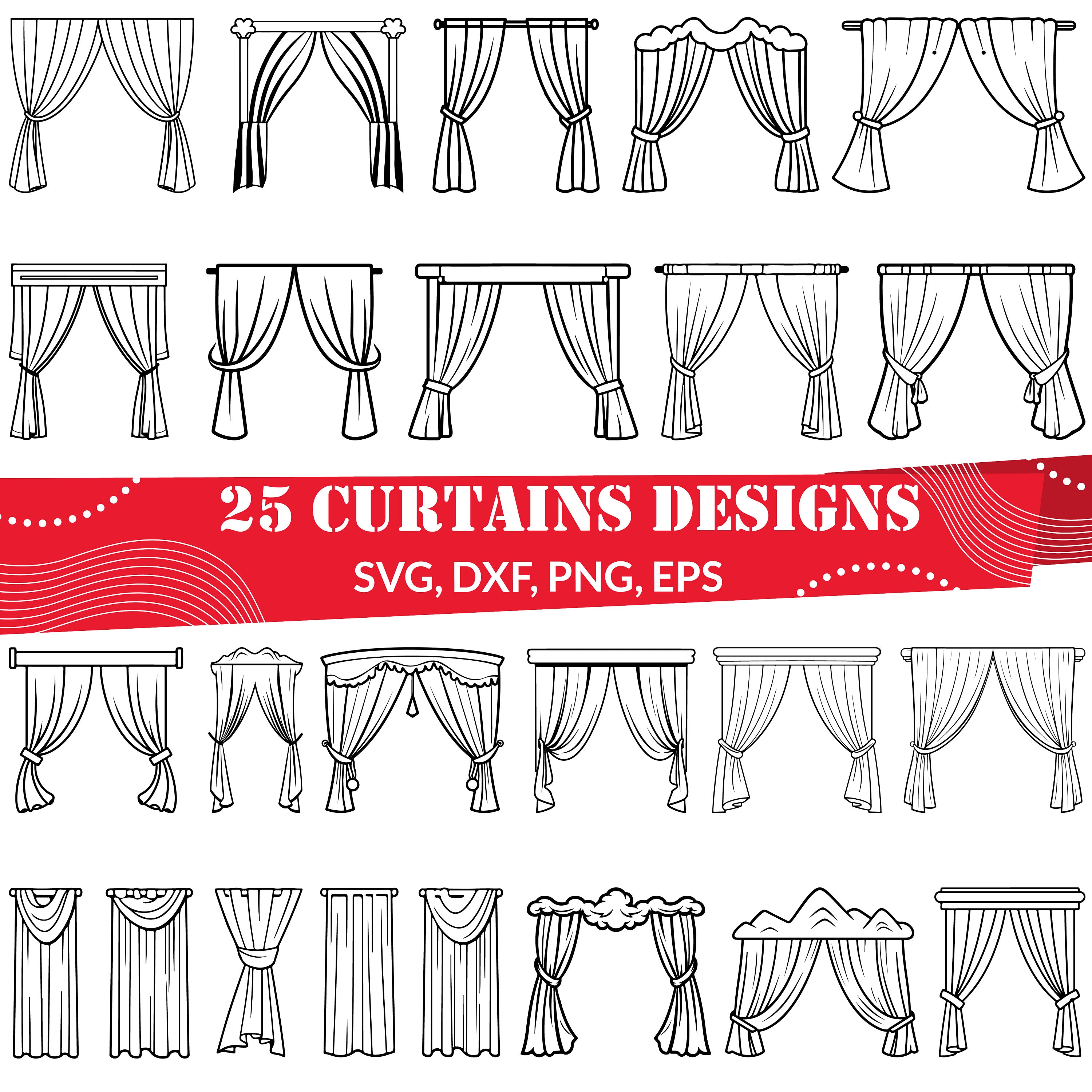 Curtains SVG | Window Drapes Clipart | Home Decor Silhouette - Etsy
