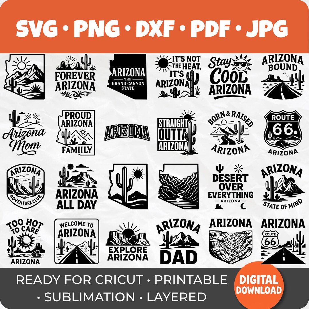 50 Arizona SVG Bundle | Desert Life & Grand Canyon State Quotes | Route ...