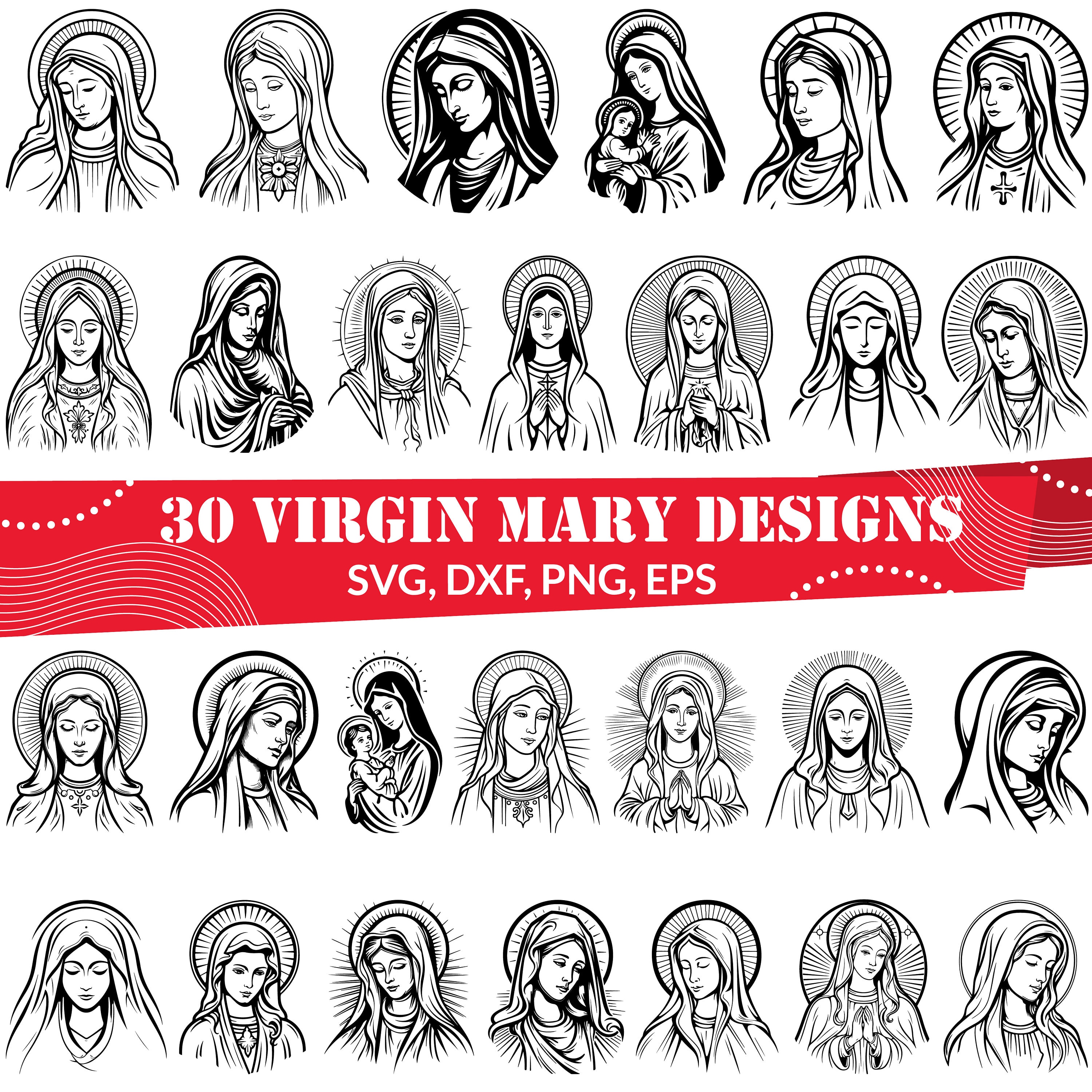 Virgin Mary SVG Bundle, Mother of God Svg, Mother of Jesus Svg, Mother ...