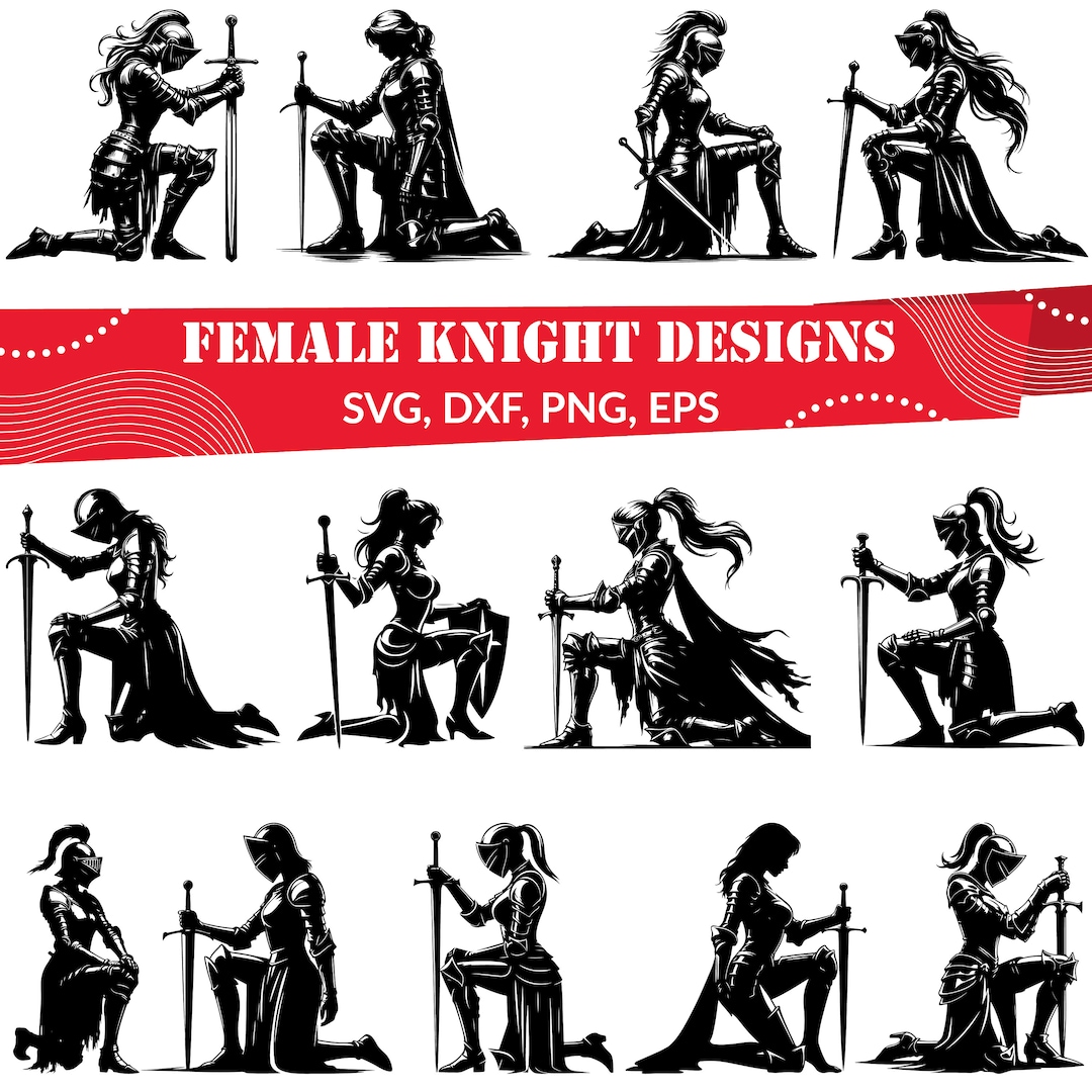Kneeling Female Knight SVG Bundle, Soldier Girl Svg, Soldier Girl Dxf, Knight Girl Png, Knight ...