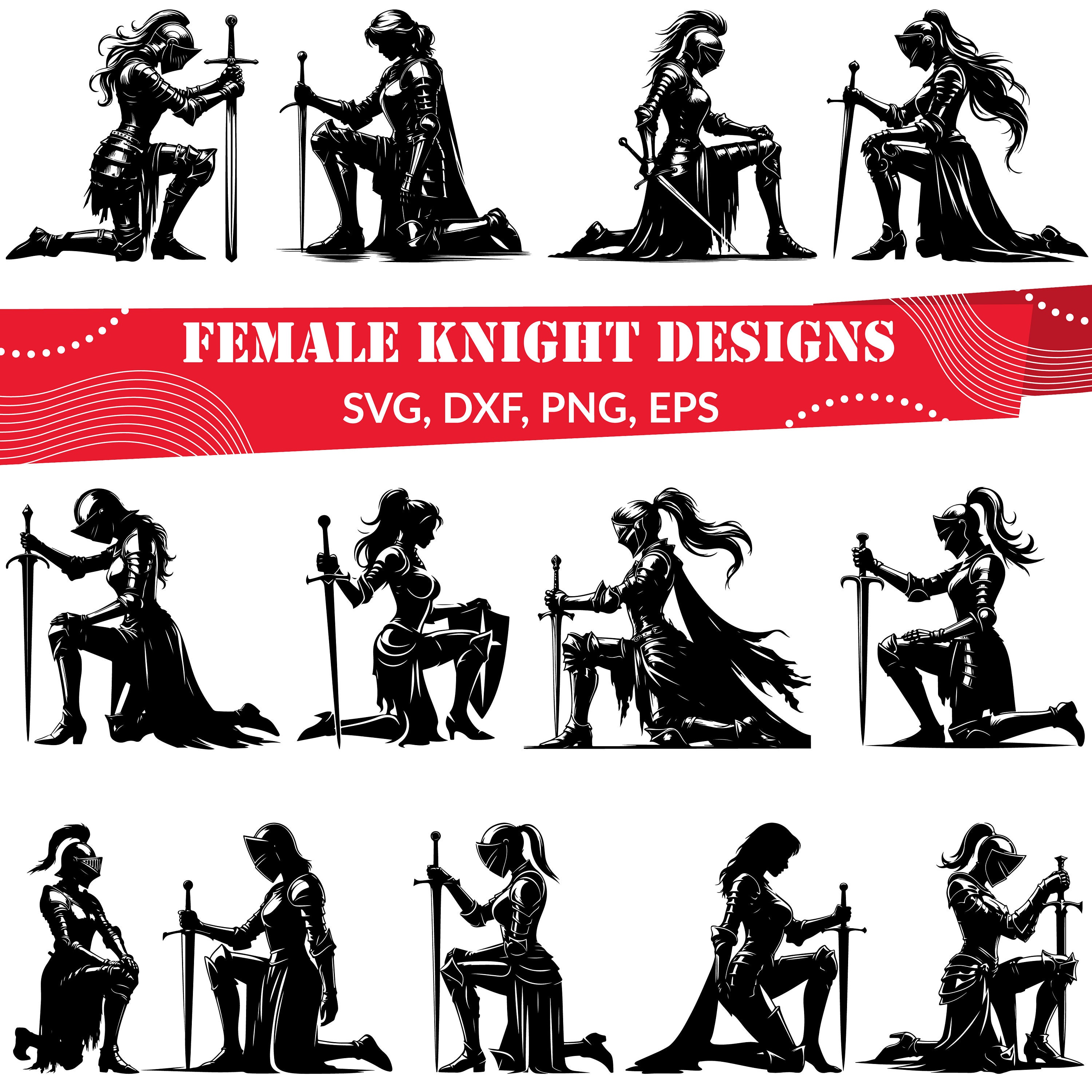 Kneeling Female Knight SVG Bundle, Soldier Girl Svg, Soldier Girl Dxf ...