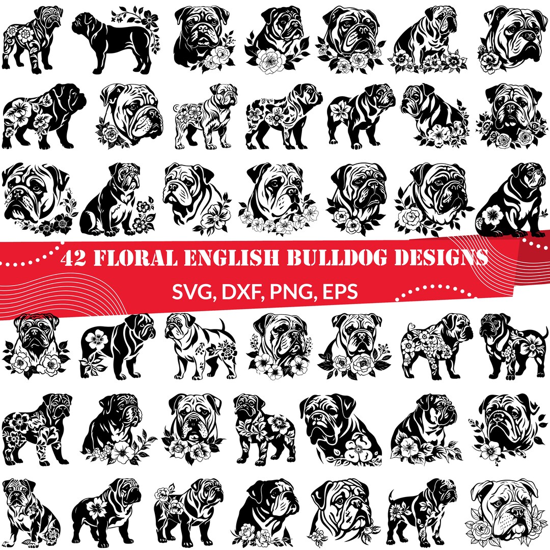 Floral English Bulldog SVG, Bulldog Clipart, Dog Mandala SVG, Boho ...