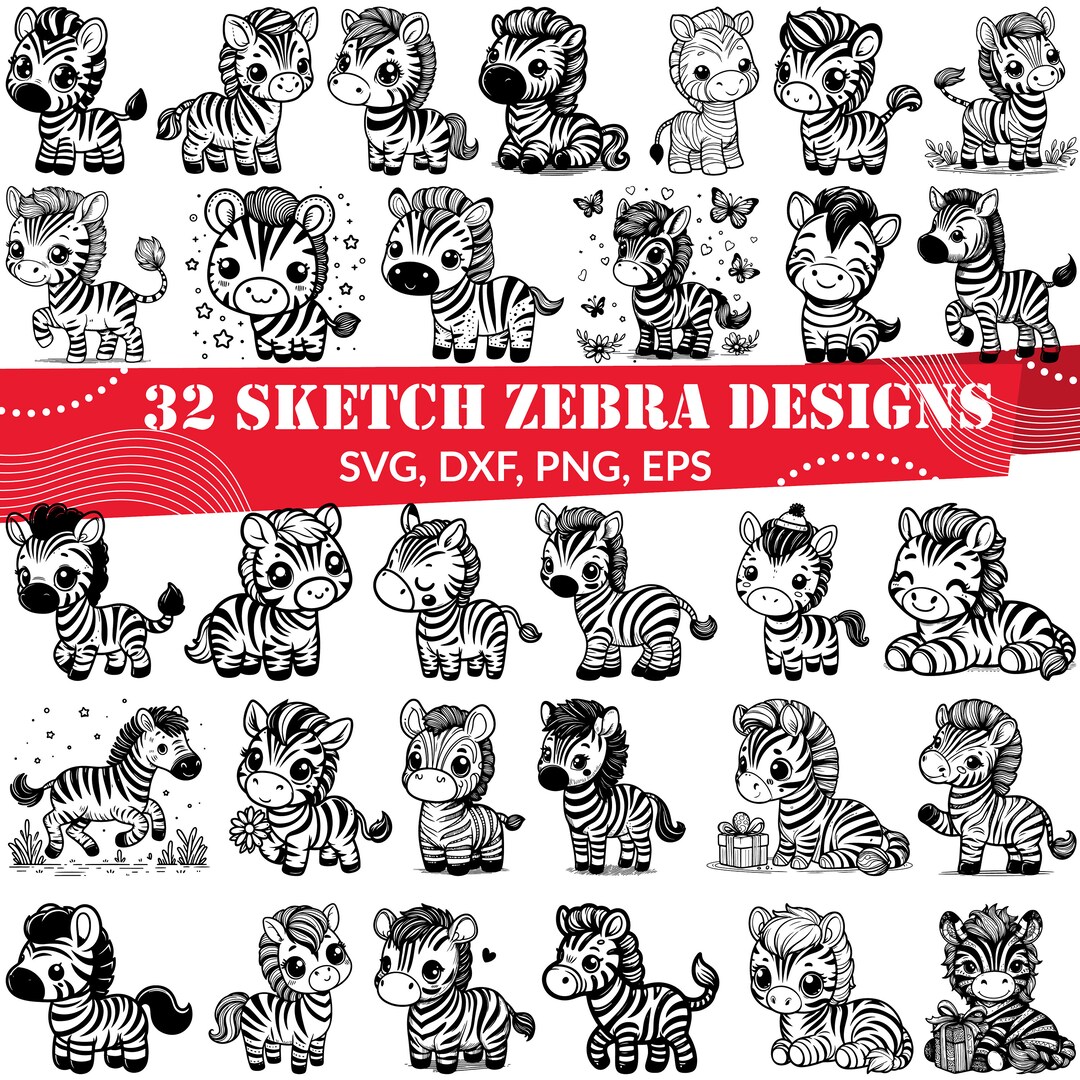 Sketch Zebra SVG Bundle, Floral Zebra Svg, Zebra Line Art, Cute Zebra ...