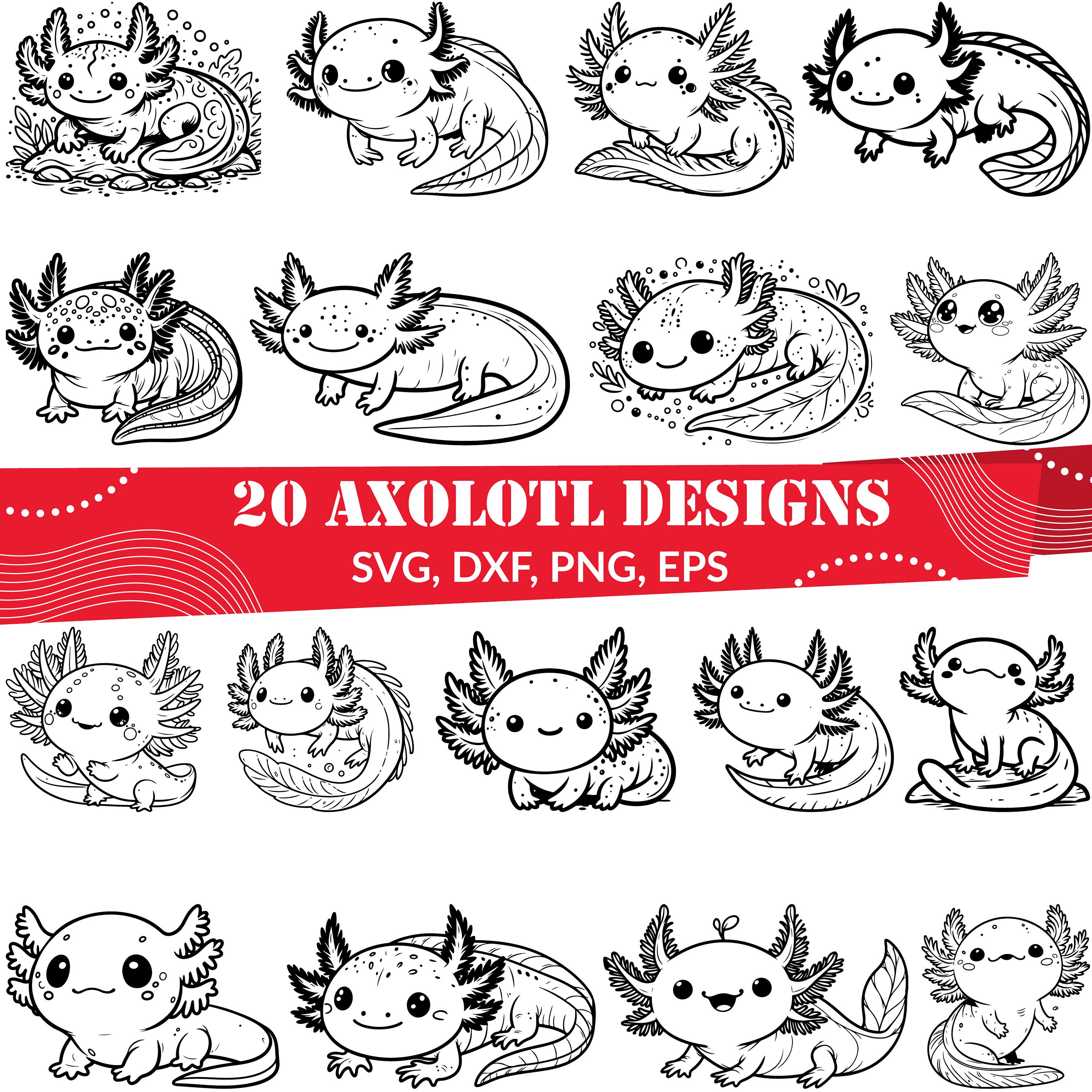 Axolotl SVG Bundle, Cartoon Axolotl,floral Axolotlsvg, Axolotl Line Art ...