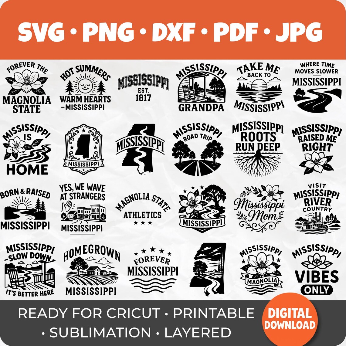 50 Mississippi SVG Bundle | Magnolia State Designs | Southern Roots ...