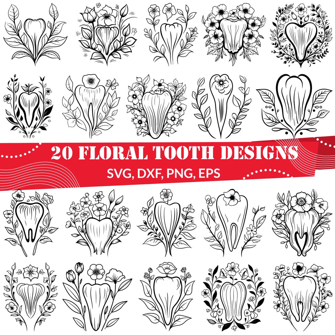 Floral Tooth SVG | Dental Clipart | Unique Flower Design - Etsy