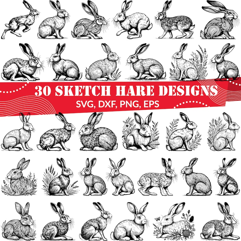 Skizze Hase SVG Bundle, Blumen Hase svg, Hase dxf, Speck png, Hase ...