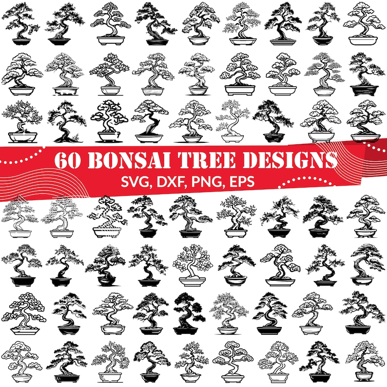 60 Bonsai Tree SVG Bundle, Japanese Zen Garden Clipart, Miniature Tree ...