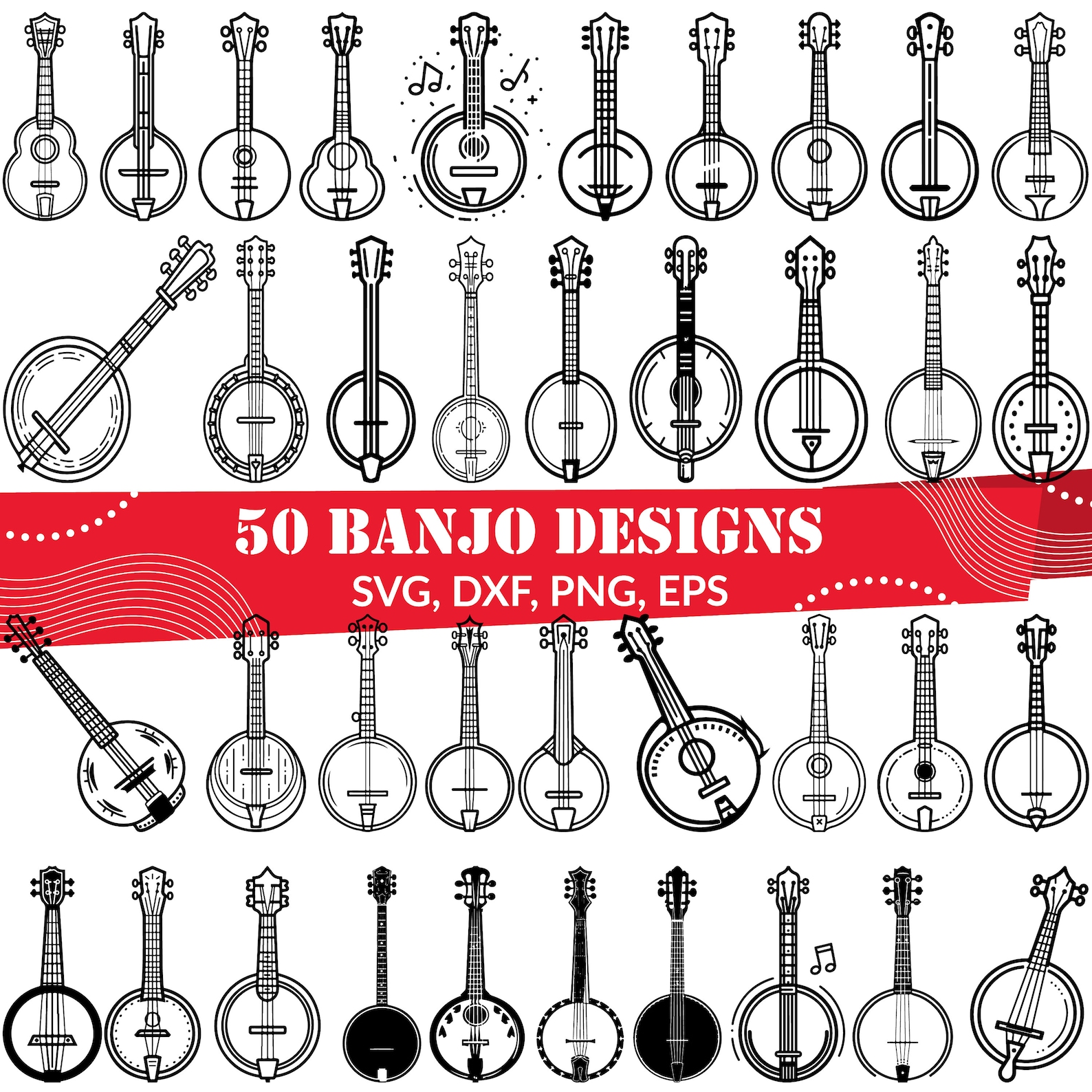 Banjo SVG Bundle, Banjo Dxf, Banjo Png, Banjo Vector, Banjo Outline ...