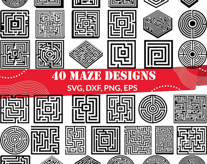 Maze Puzzle Combo Vector Clipart Set / With Solved Maze / Drawing ...