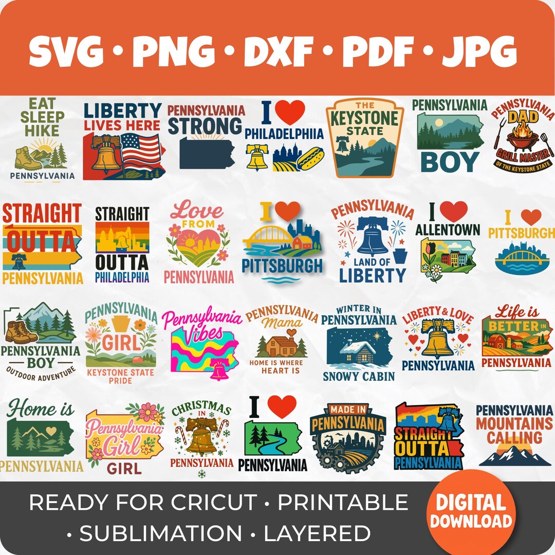 Pennsylvania SVG Bundle With Pittsburgh, Philadelphia, State Quotes and ...