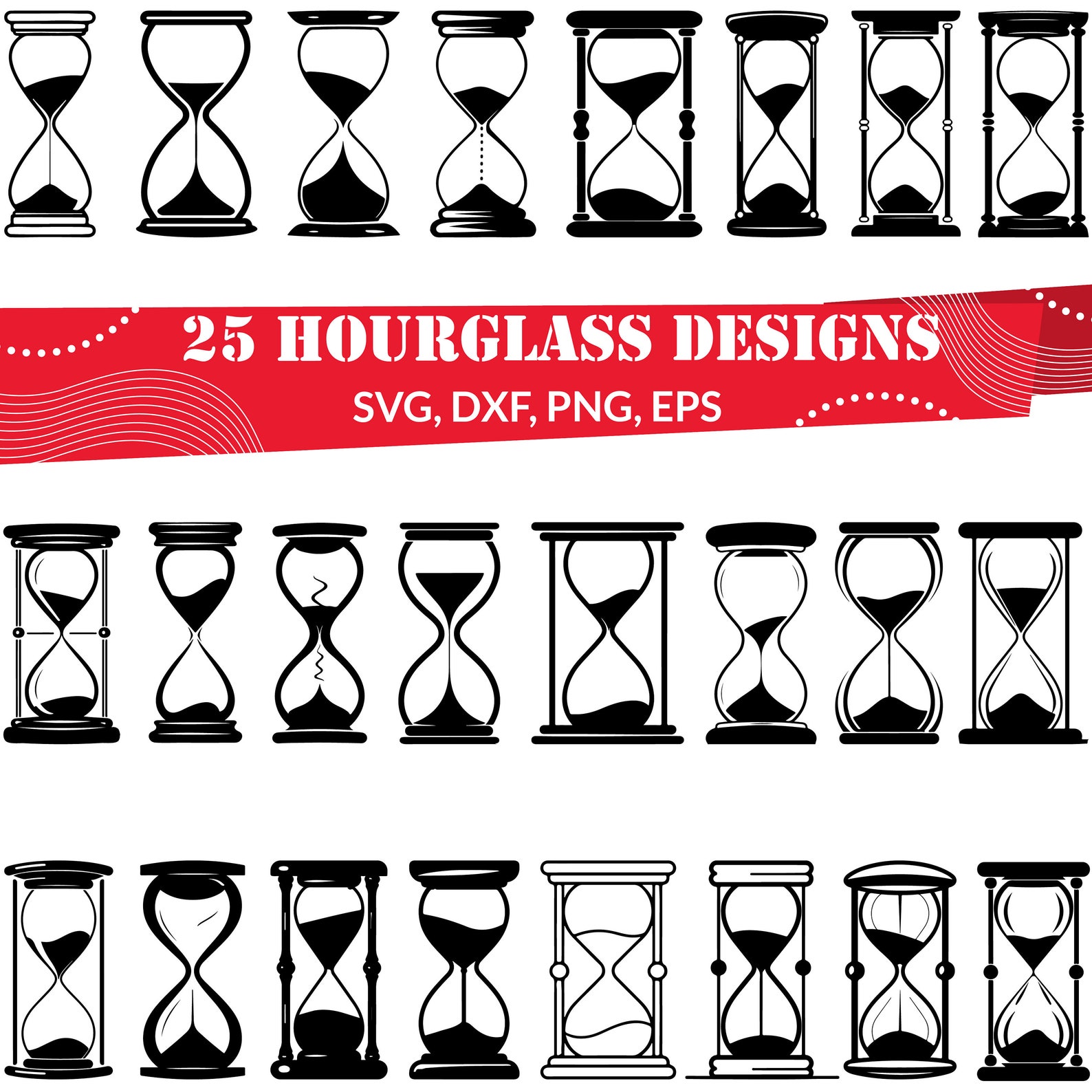 Hourglass SVG Bundle, Sand Clock Svg, Hourglass Dxf, Hourglass Png ...