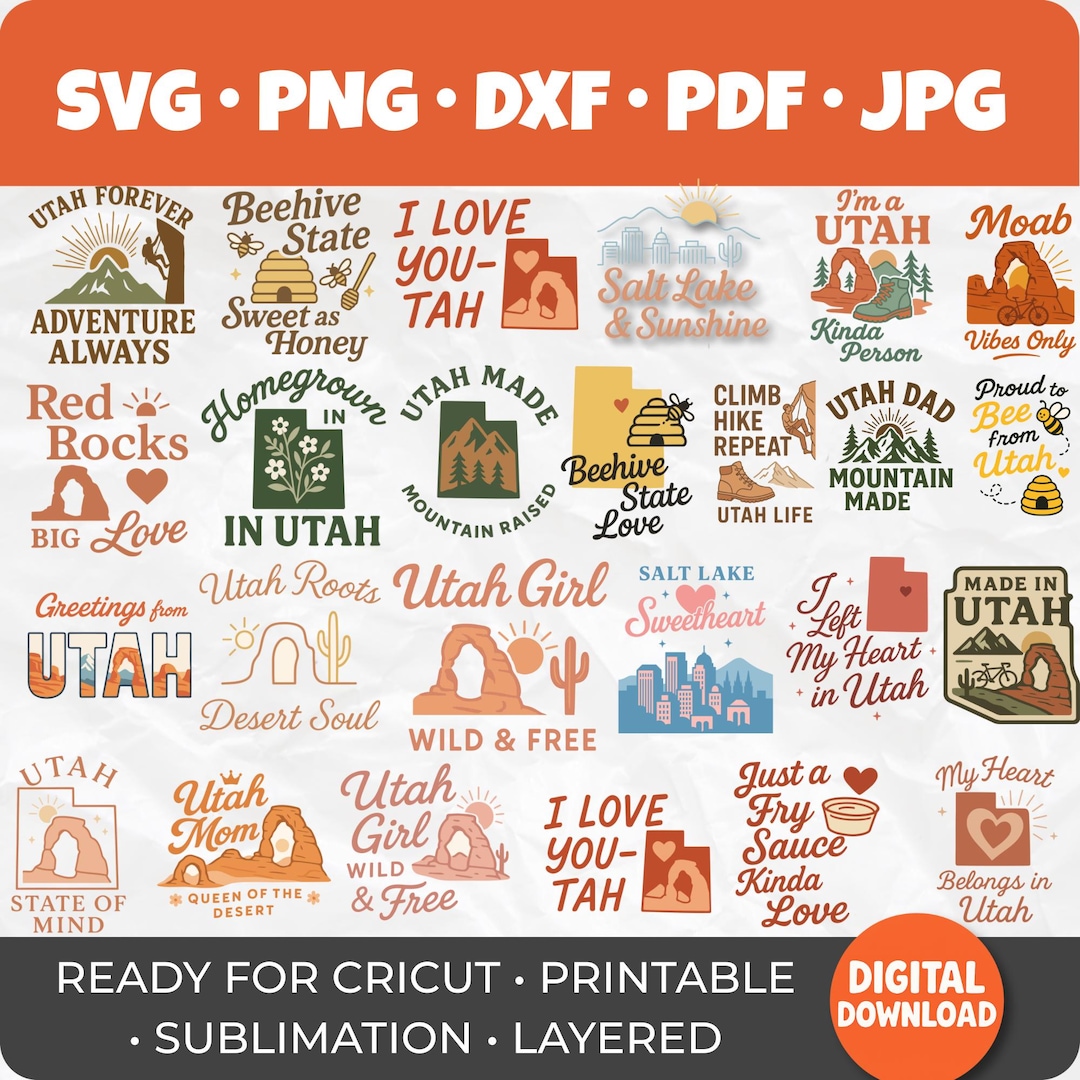 Utah SVG Bundle | 30 Utah State Quotes and Beehive Designs |red Rock ...