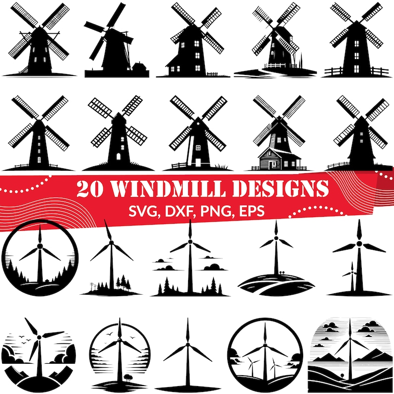 Windmill SVG Bundle, Windmill Dxf, Wind Turbine Svg, Windmill Png ...
