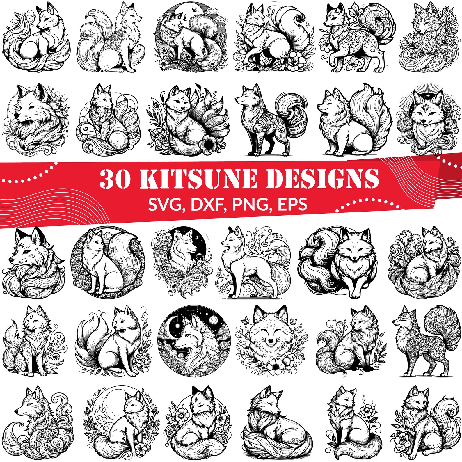 Kitsune SVG Bundle, Kitsune Dxf, Kitsune Png, Kitsune Vector, Kitsune ...