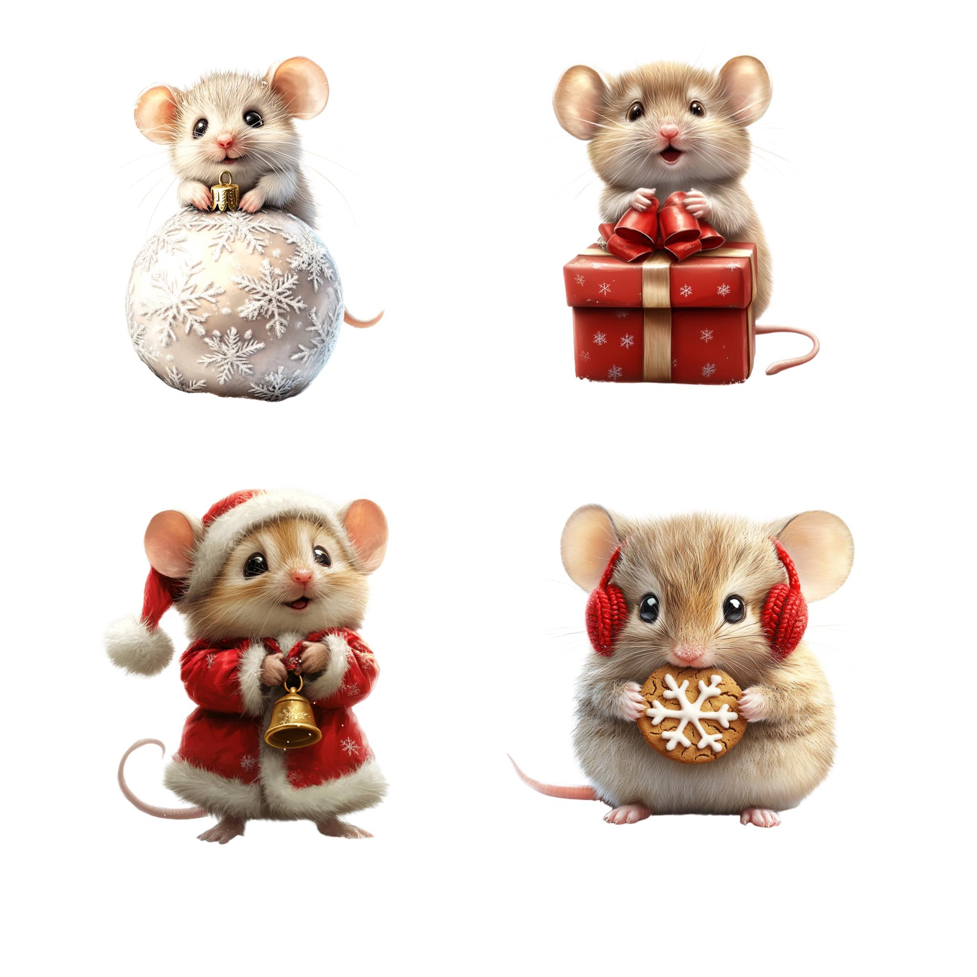 50 Christmas Mouse Clipart Set – Cute Holiday Mouse PNG Bundle, Festive ...