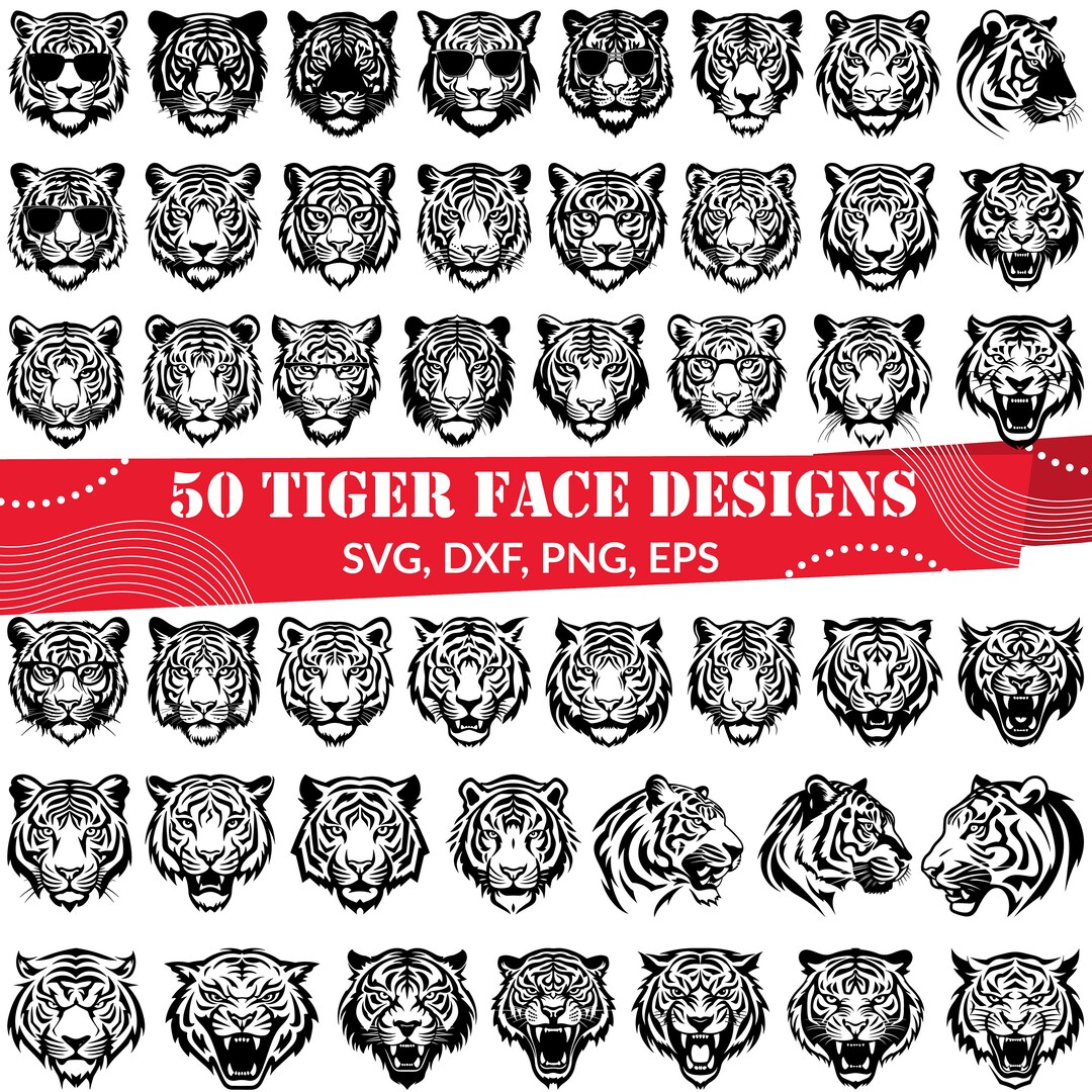 Tiger Face SVG Bundle, Tiger Face Dxf, Tiger Face Png, Tiger Face Eps, Tiger Face Vector, Tiger ...