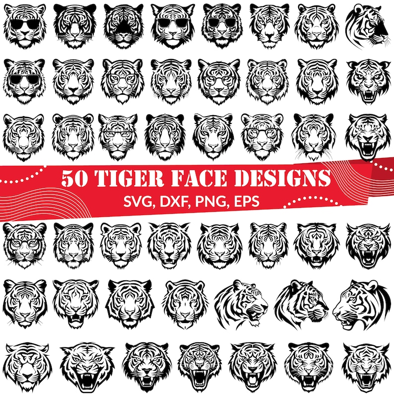 Tiger Face SVG Bundle, Tiger Face Dxf, Tiger Face Png, Tiger Face Eps, Tiger Face Vector, Tiger ...