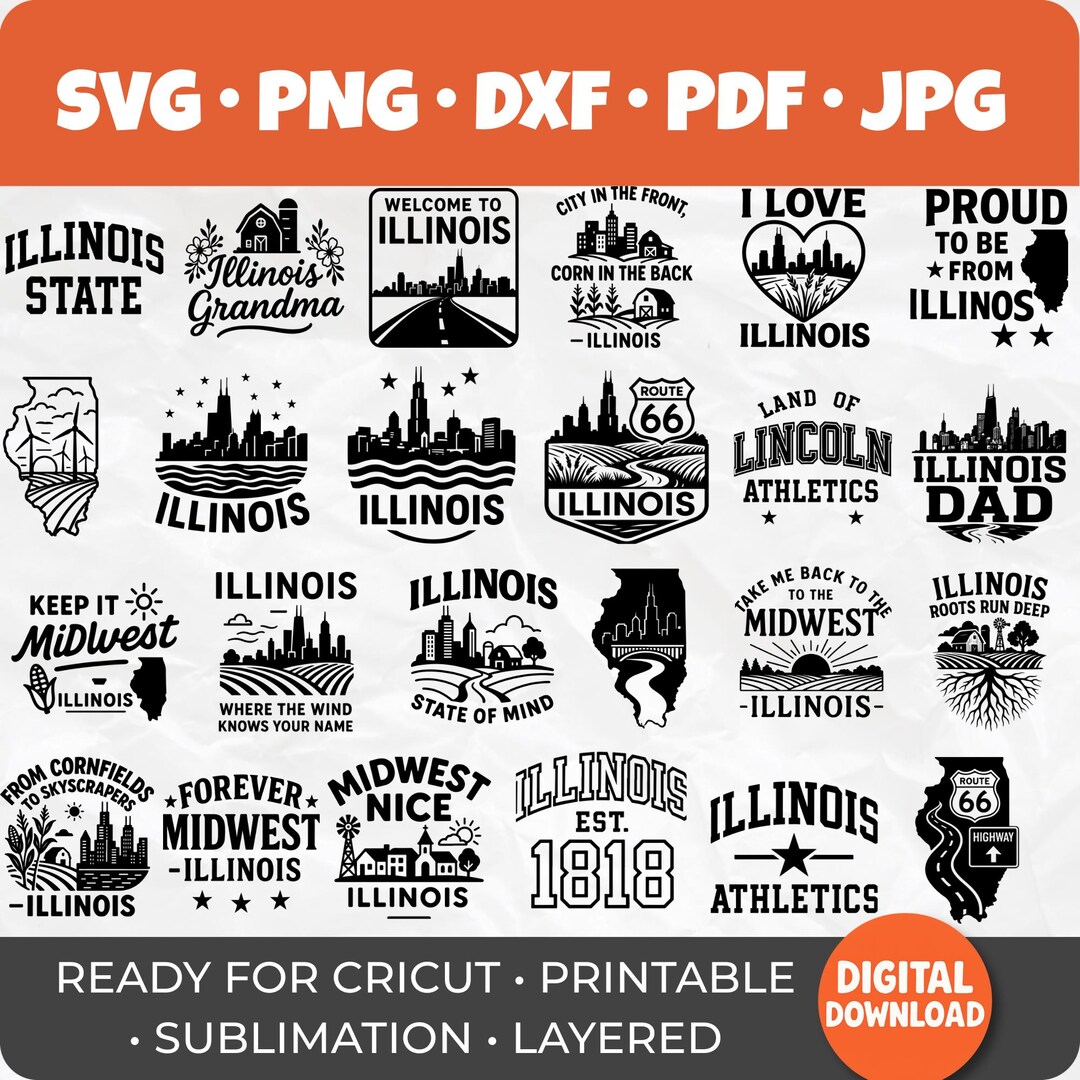 50 Illinois SVG Bundle | Land of Lincoln Designs | Route 66, Midwest ...