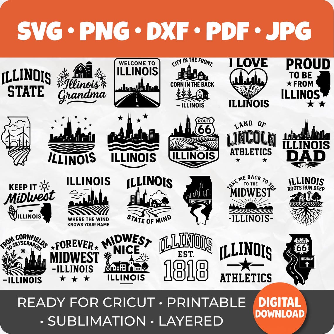 50 Illinois SVG Bundle | Land of Lincoln Designs | Route 66, Midwest ...