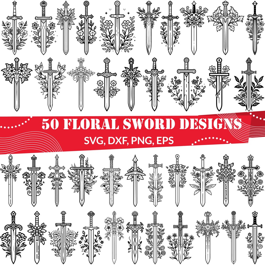 Floral Sword SVG | Elegant Weapon Clipart | Decorative Blade Design - Etsy
