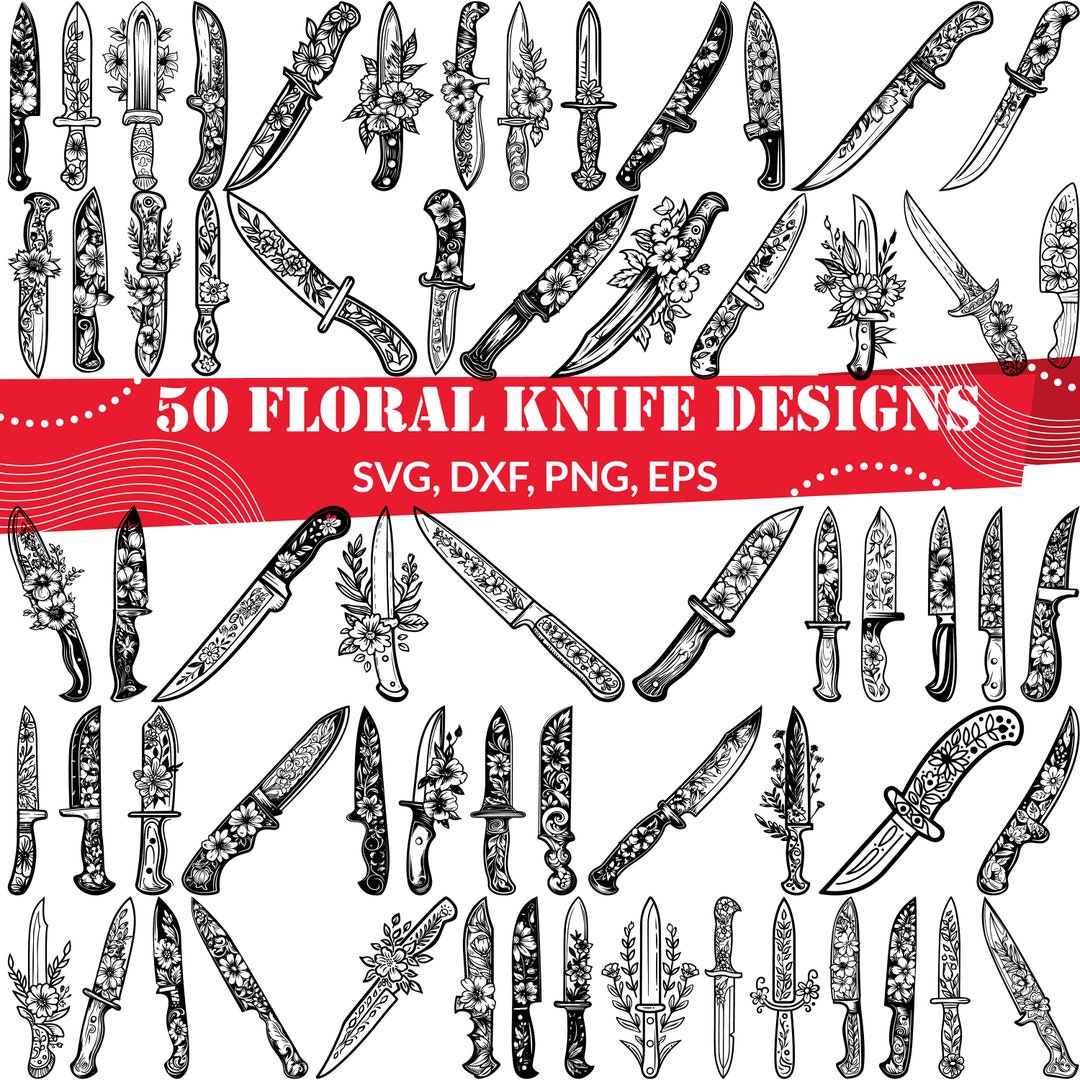Floral Knife SVG | Decorative Knife With Flowers Clipart | Floral ...