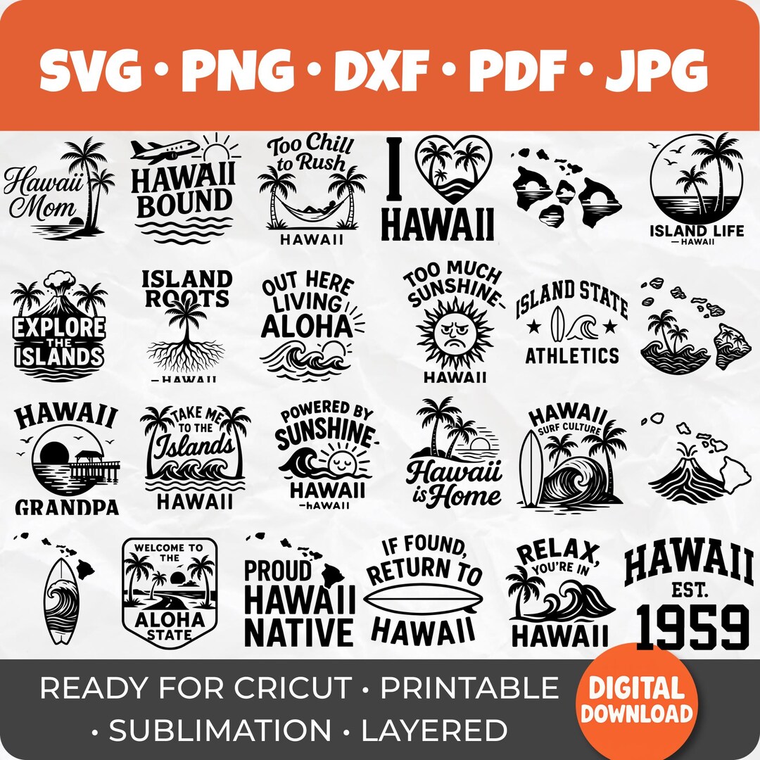 50 Hawaii SVG Bundle | the Aloha State Designs | Island Vibes, Surf ...