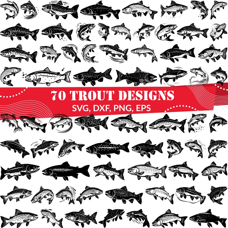 Trout SVG Bundle, Trout Dxf, Trout Png, Trout Vector, Trout Outline ...