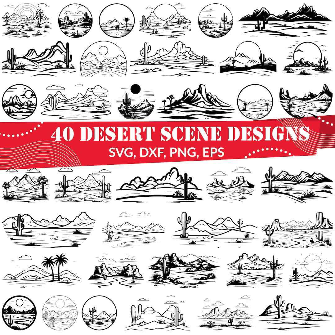 Desert Scene SVG Bundle, Desert Scene Dxf, Desert Landscape, Desert ...