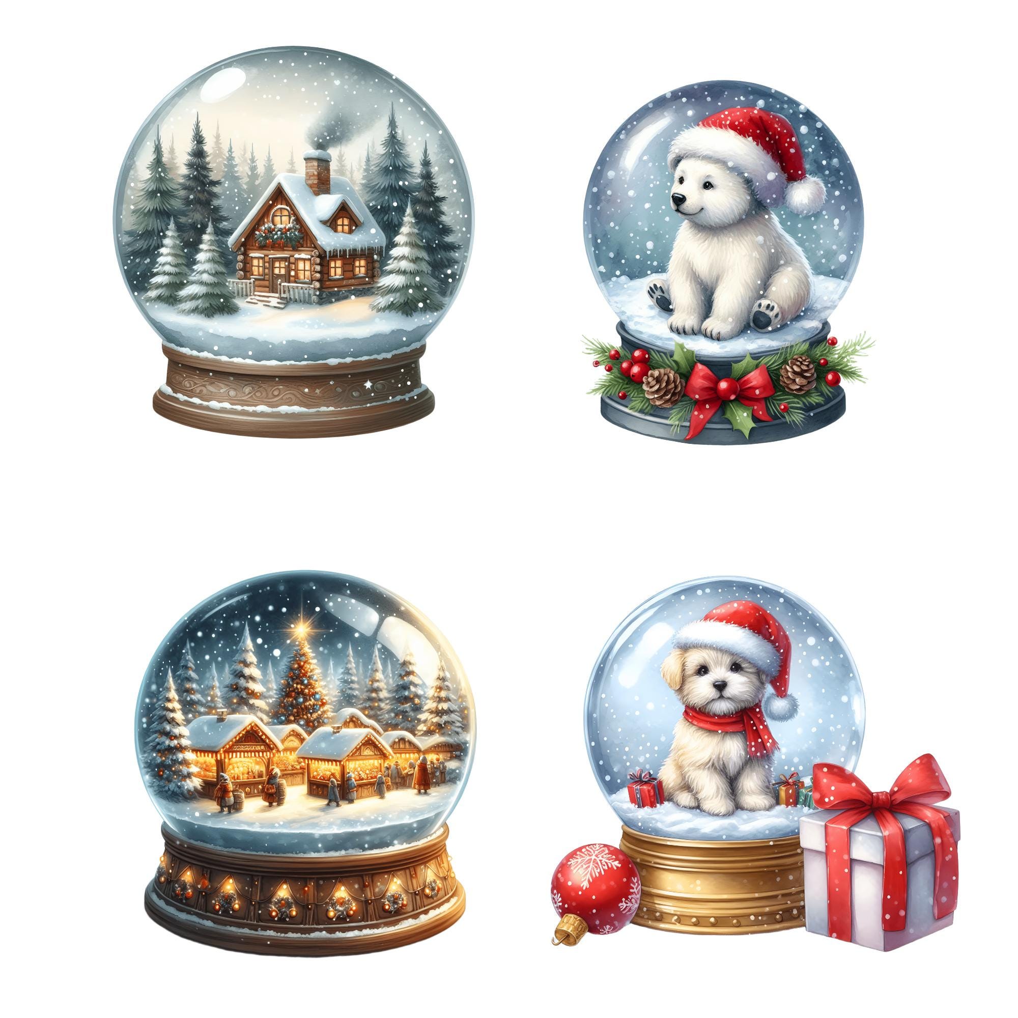 65 Watercolor Snow Globe PNG Bundle – Christmas Winter Clipart, Holiday ...