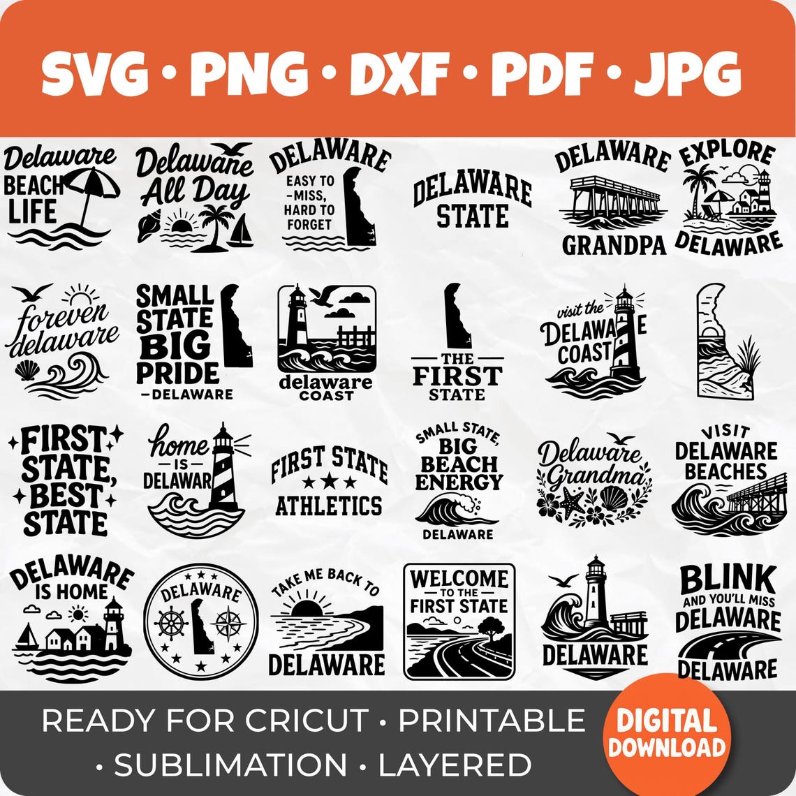 50 Delaware SVG Bundle | the First State Coastal Designs | Beach Life ...