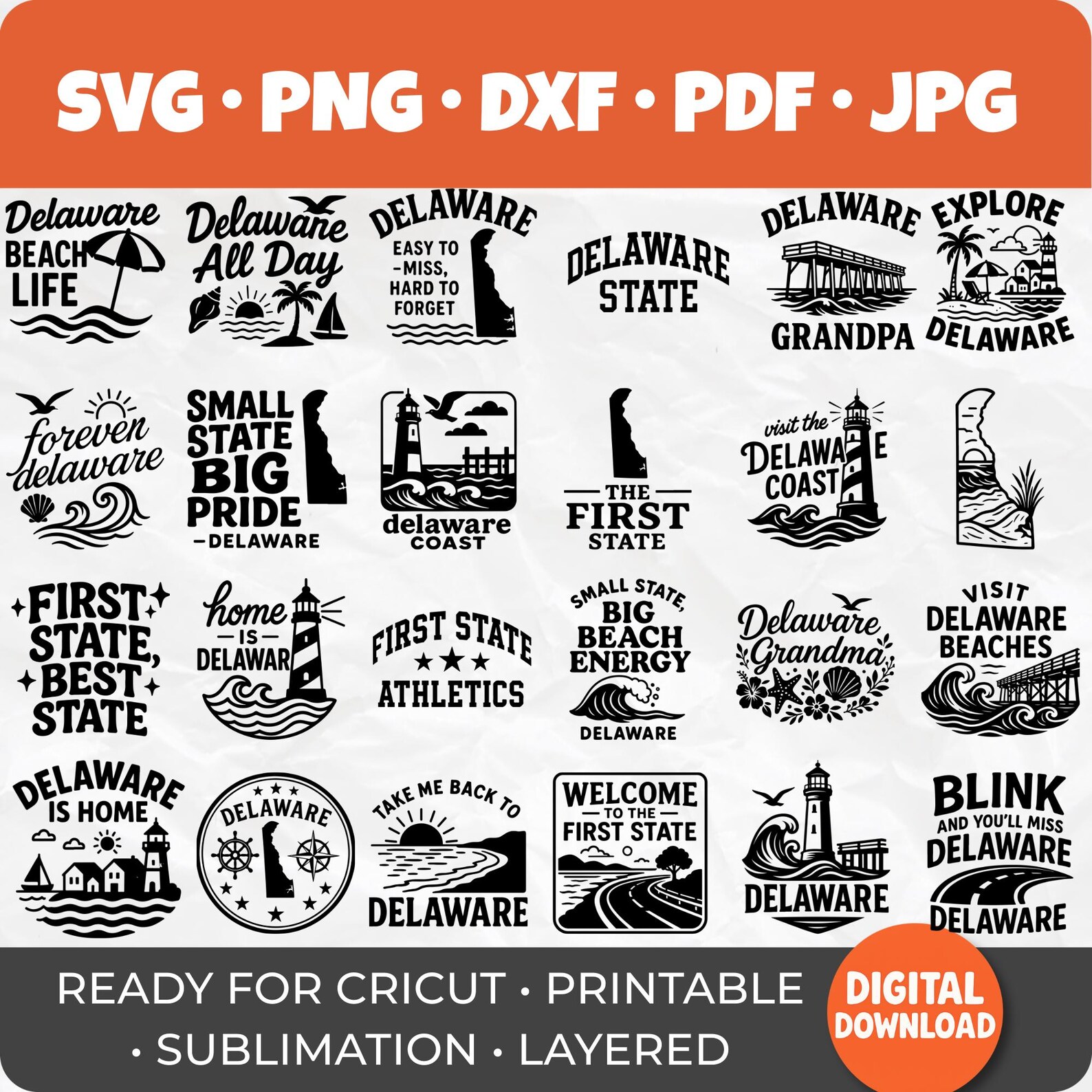 50 Delaware SVG Bundle | the First State Coastal Designs | Beach Life ...