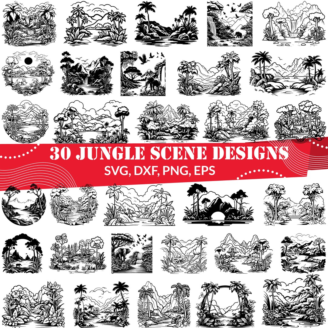 Jungle Scene SVG Bundle, Jungle Scene Dxf, Jungle Scene Png, Jungle ...