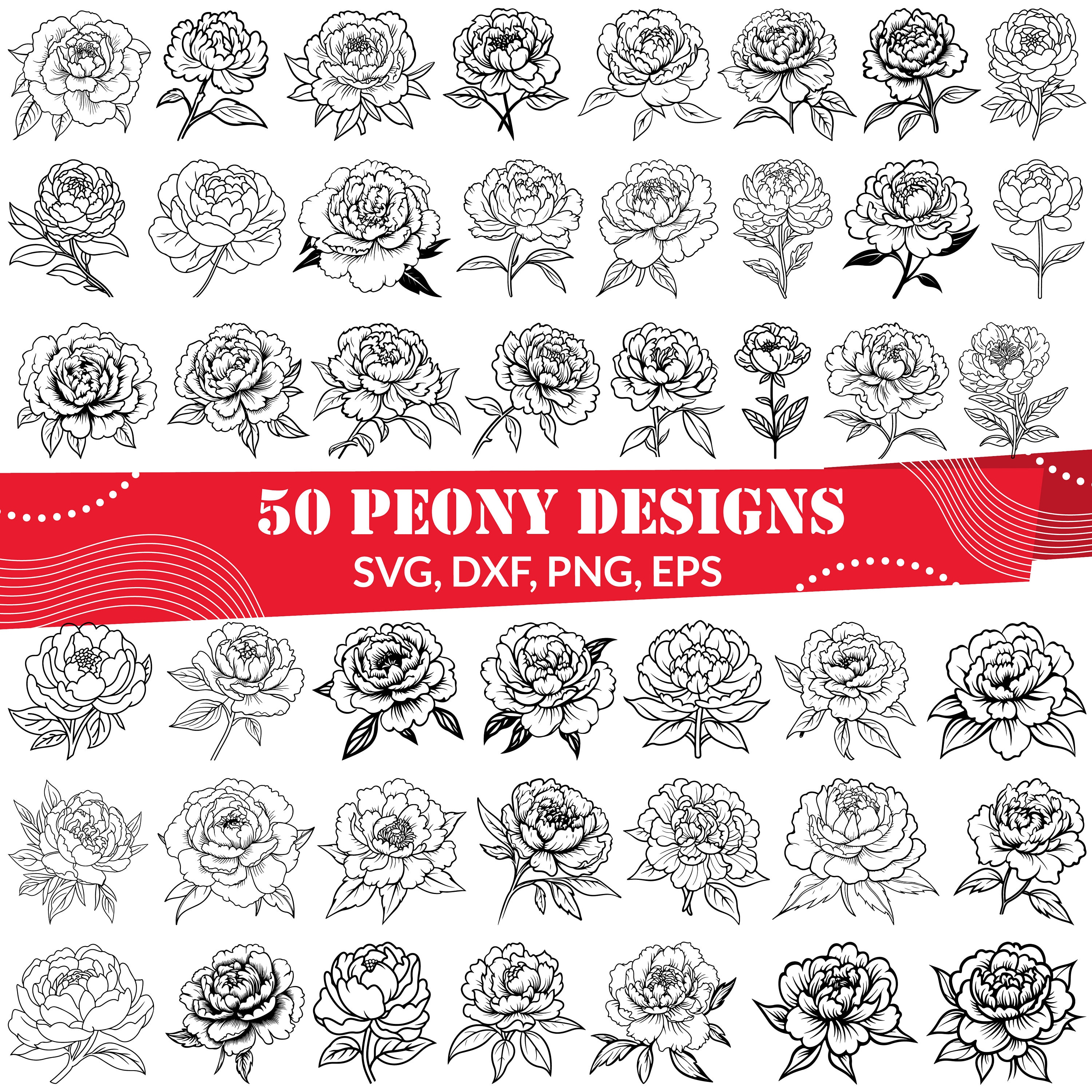Peony SVG Bundle, Peony Line Art, Peony Dxf, Peony Png, Peony Eps,peony ...