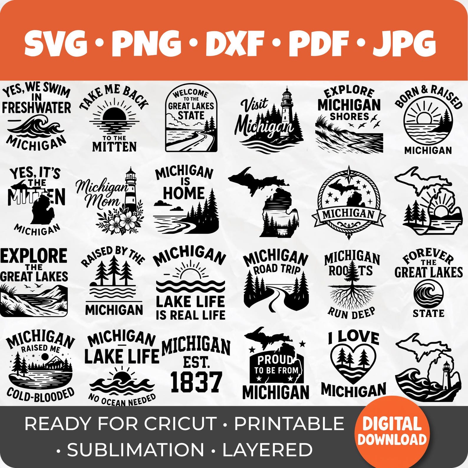50 Michigan SVG Bundle | Great Lakes & Lake Life Designs | the Mitten ...