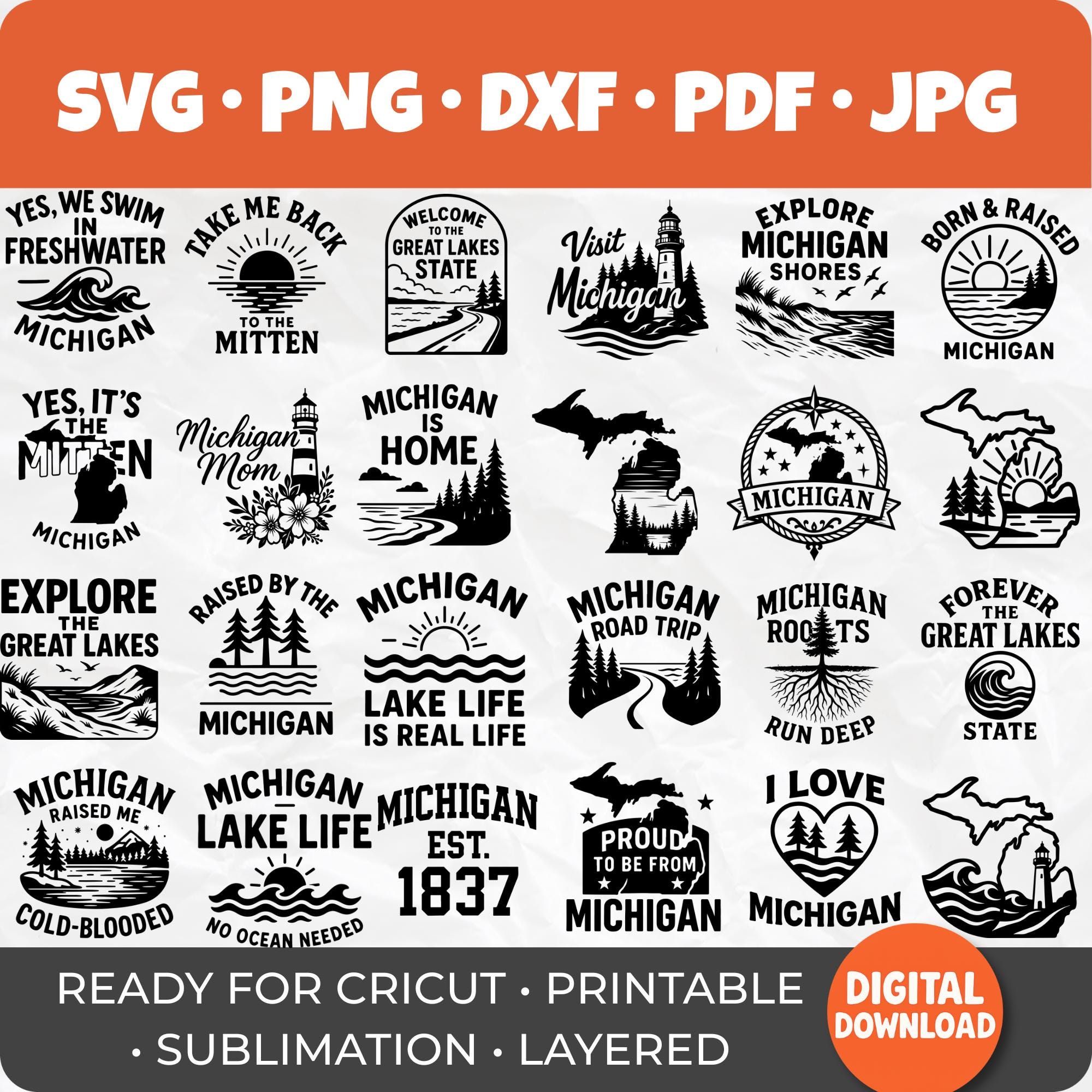 50 Michigan SVG Bundle | Great Lakes & Lake Life Designs | the Mitten ...