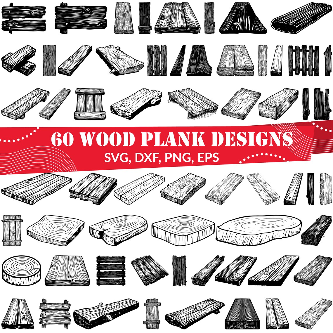 Wood Plank SVG Bundle | 60 Rustic Wood Board Clipart for Sign Making ...