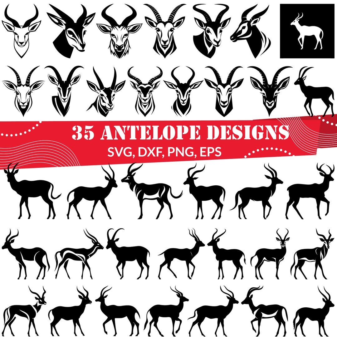 35 Antelope SVG Silhouettes | Tribal Antelope Clipart, Horned Animal ...