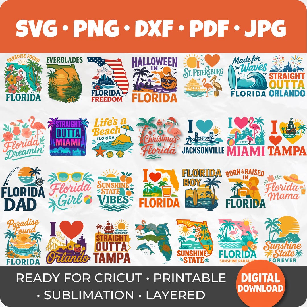Florida SVG Bundle | 32 Florida Quotes Miami | Orlando | Tampa J ...