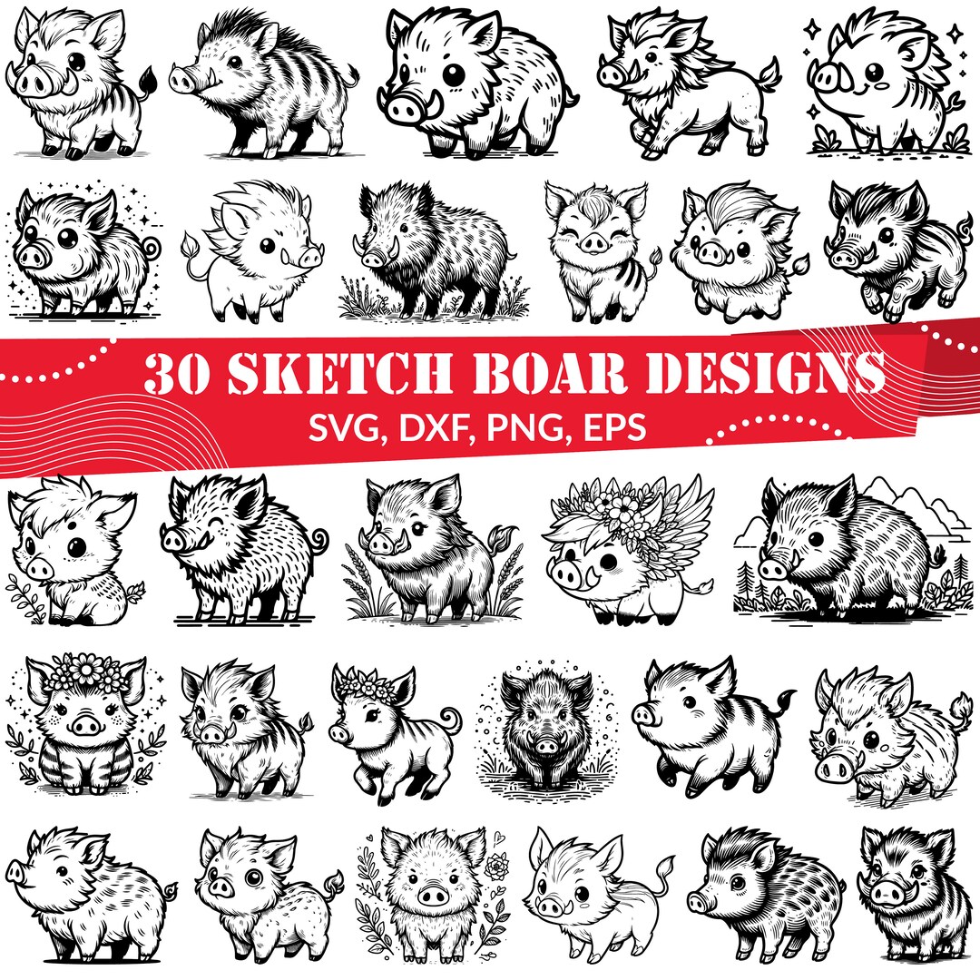 Sketch Boar SVG | Hand-drawn Wild Boar Clipart | Line Art Animal Design ...