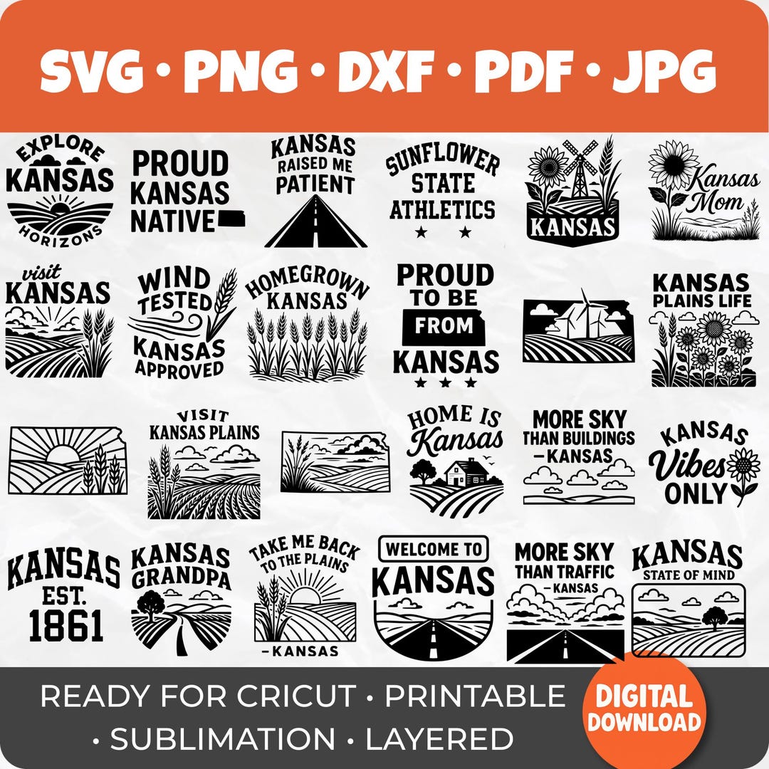 50 Kansas SVG Bundle | the Sunflower State Designs | Open Sky, Midwest ...
