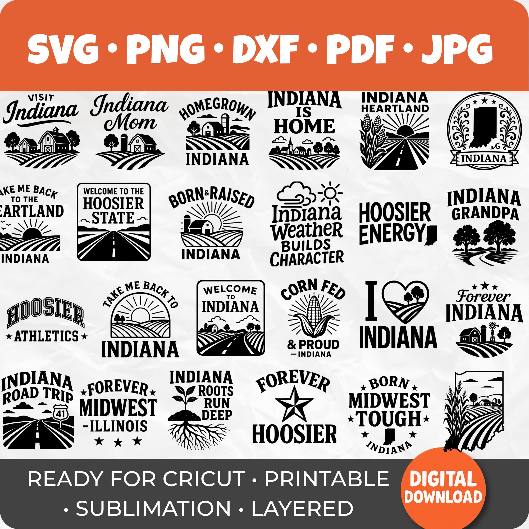 50 Indiana SVG Bundle | the Hoosier State Designs | Midwest Pride, Farm ...