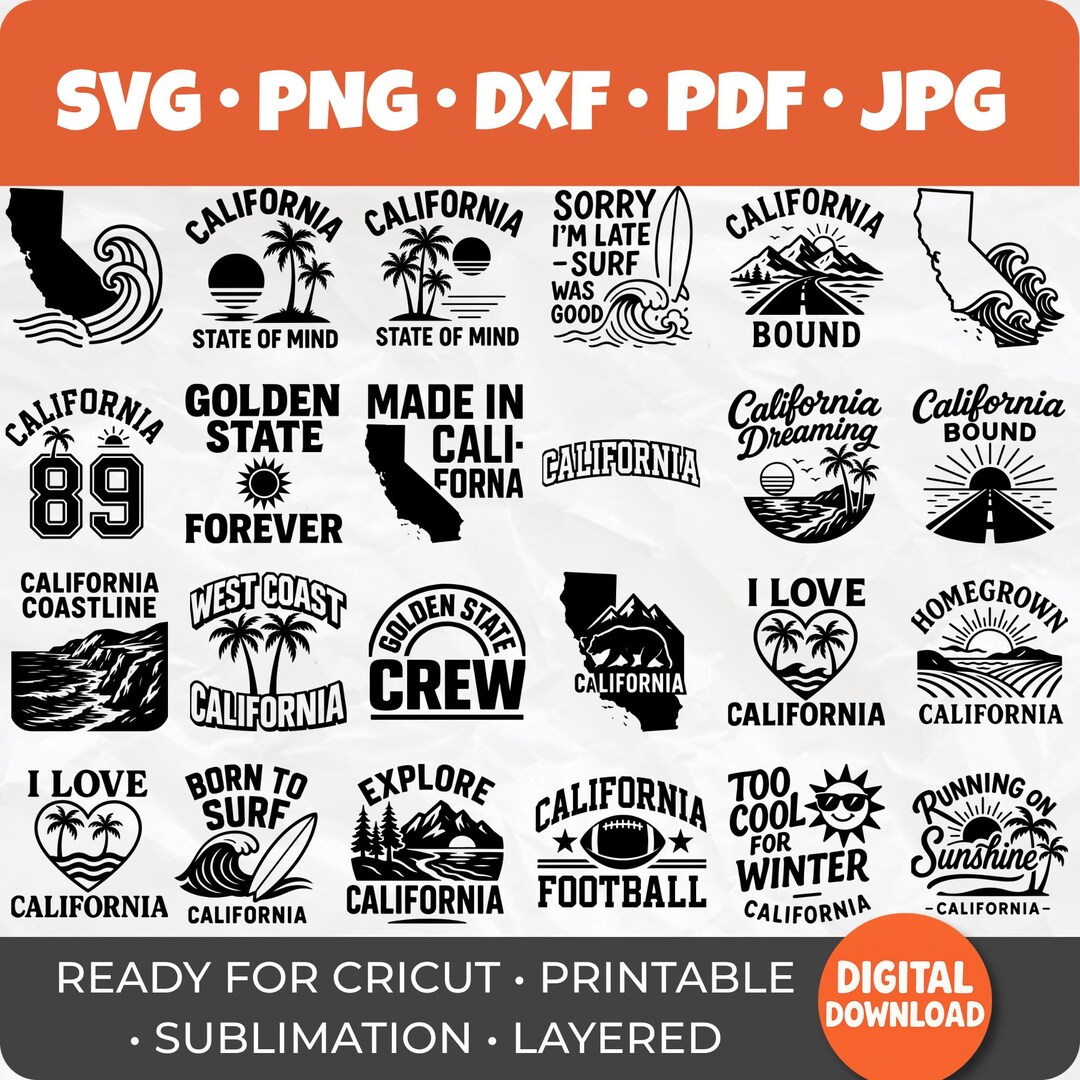 50 California SVG Bundle | the Golden State Quote Designs | West Coast ...