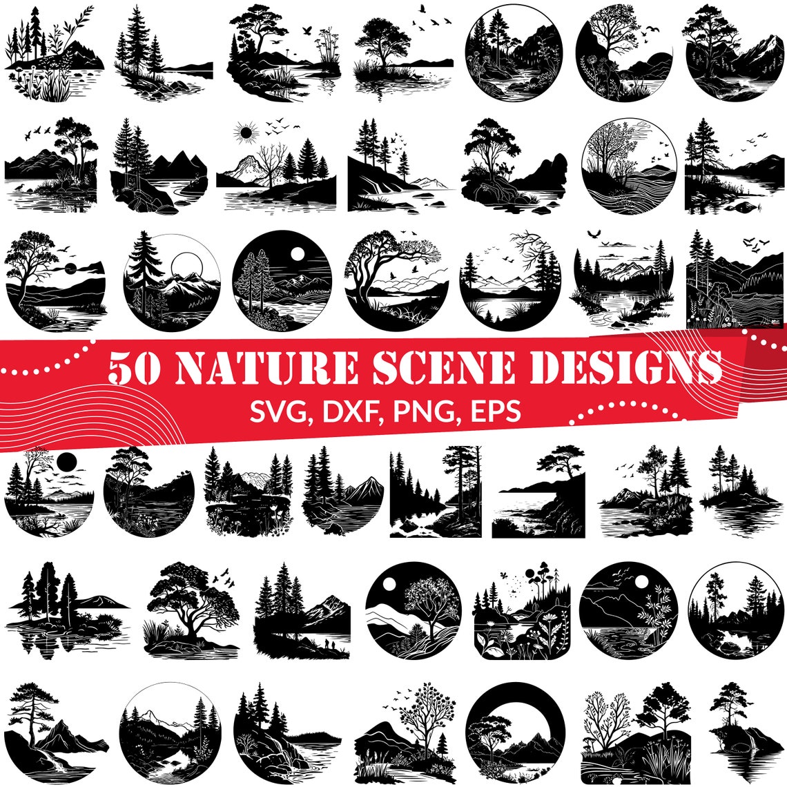 Nature Scene SVG Bundle, Landscape Svg, Nature Scene Dxf, Nature Scene ...