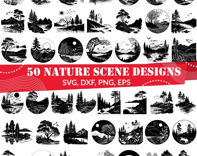 Dxf Files, Landscape Clipart, Nature Scene Svg, Landscape Printable ...