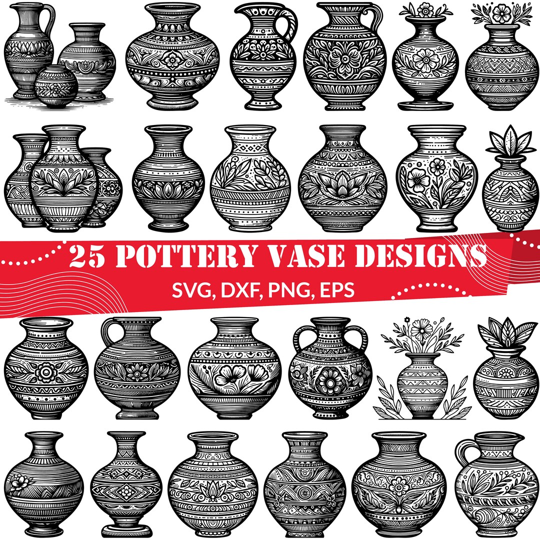 Pottery Vase SVG Bundle for Cricut and Silhouette | Boho Ceramic Vase ...